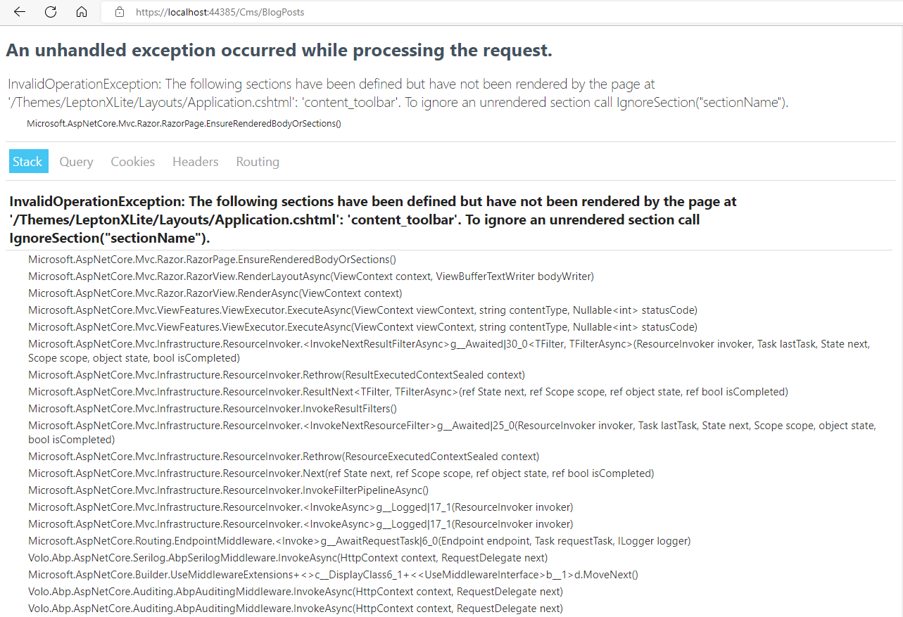 In LeptonXLite Theme,under the CMS,cms pages throw InvalidOperationException · Issue #13091 ...