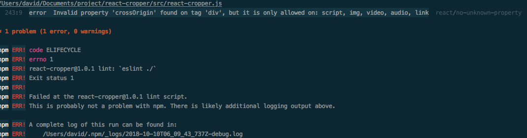 error Invalid property 'crossOrigin' found on tag 'div', but it is only allowed on: script, img ...