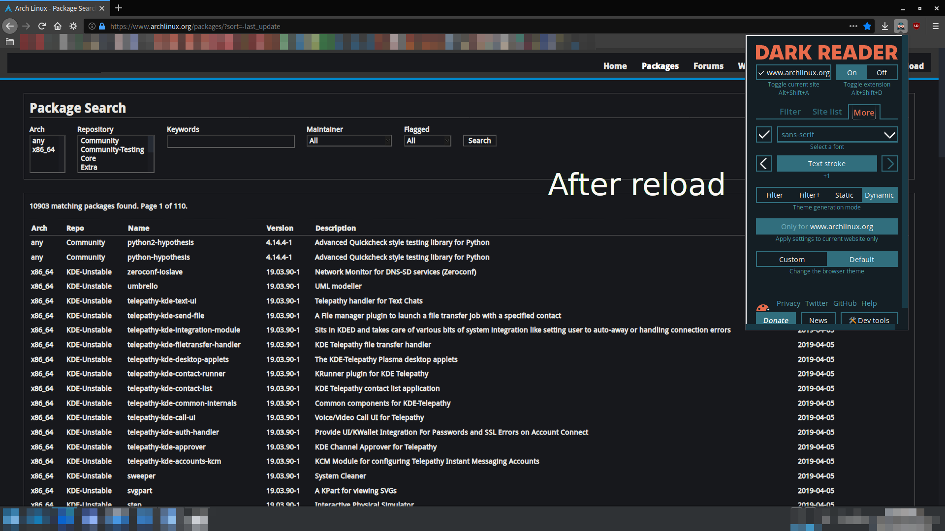 Dynamic mode, Firefox: archlinux.org isn't always dark · Issue #1224 · darkreader/darkreader ...