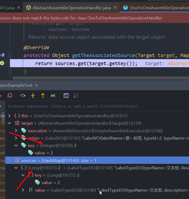 `gettheassociatedsource` 方法根据key找数据源时未做自动类型转换，如`sources`和`target`中的key类型不一致可能导致无法映射 · Issue 153