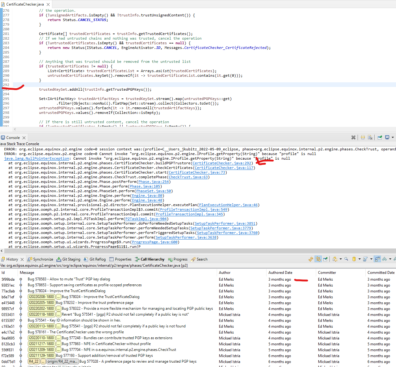 NPE in CertificateChecker during Oomphing Platform · Issue #70 · eclipse-equinox/p2 · GitHub