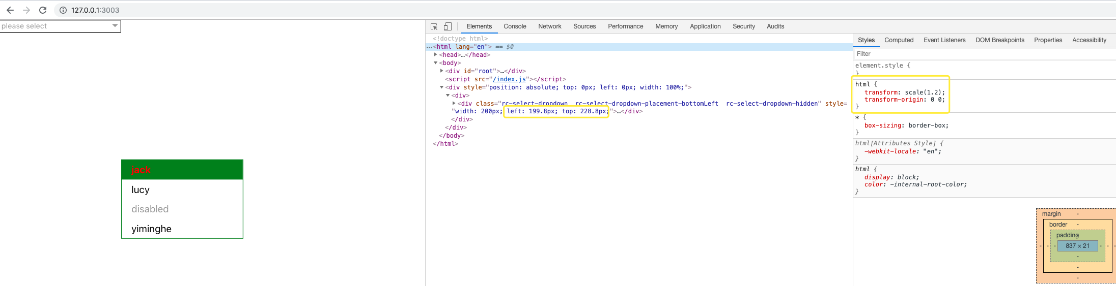 The Style Of Select Dropdown Is Calculated Wrong When I Use Transform Scale · Issue 429 · React