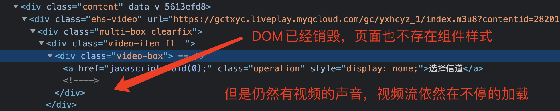 组件实例销毁后视频流的线程依然存在，请问这个问题怎么解决？ · Issue #19 · LarchLiu/vue3-video-player · GitHub