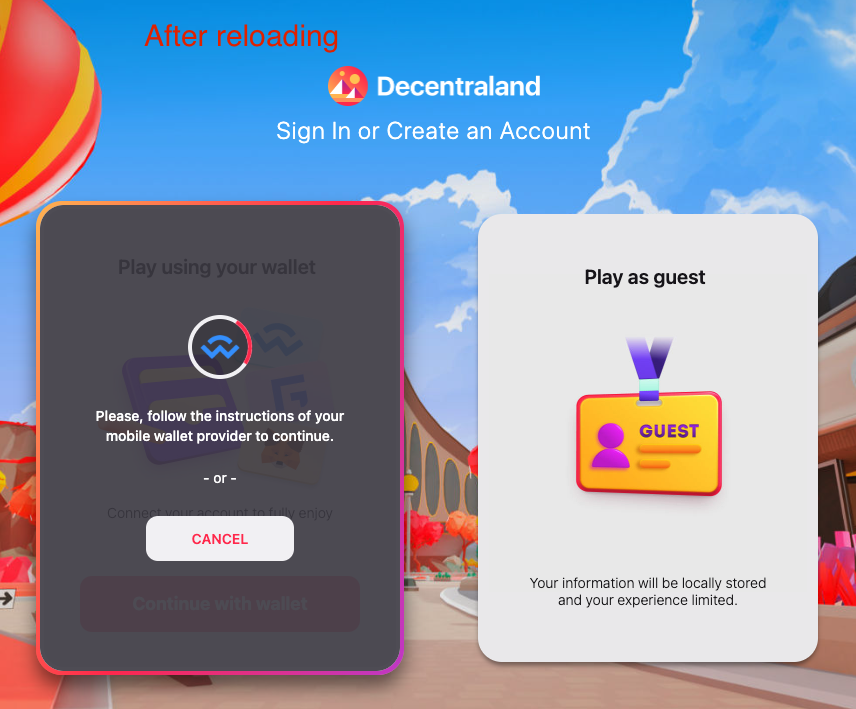 Add cancel button on first login attempt · Issue #198 · decentraland/explorer-website · GitHub