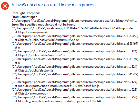 The specified module could not be found · Issue #1328 · gorilla-devs/GDLauncher · GitHub