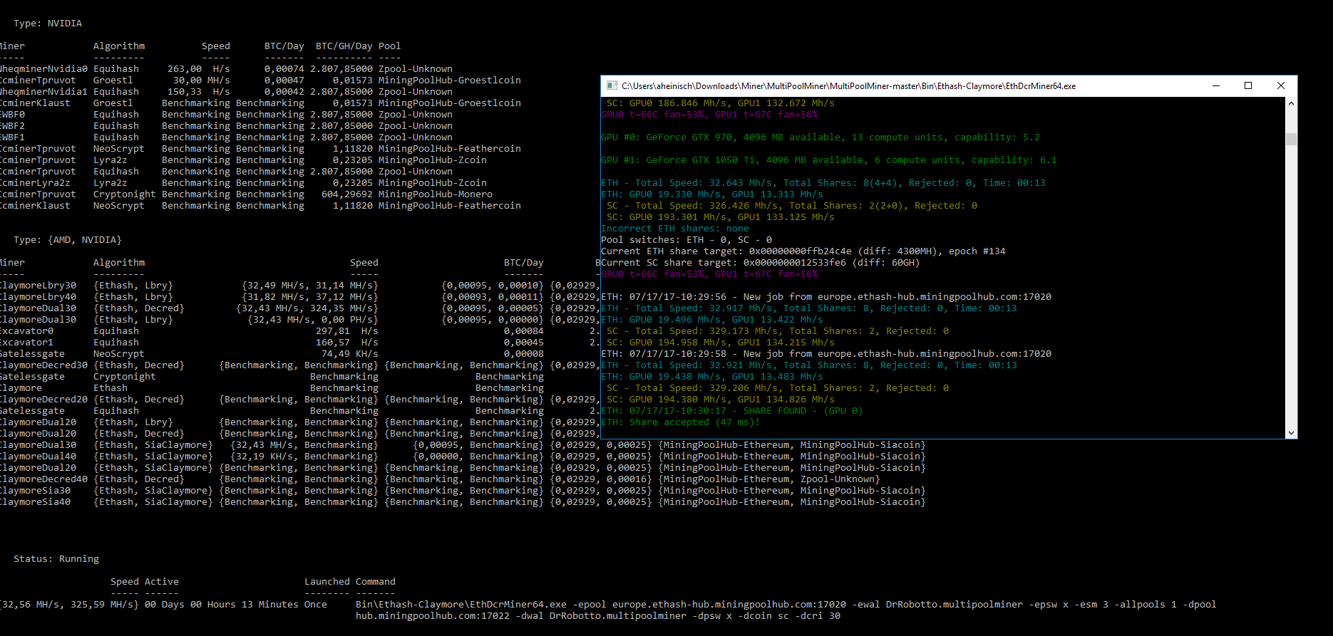 ClaymoreDual with Sia does not terminate at benchmarking · Issue #243 · MultiPoolMiner ...
