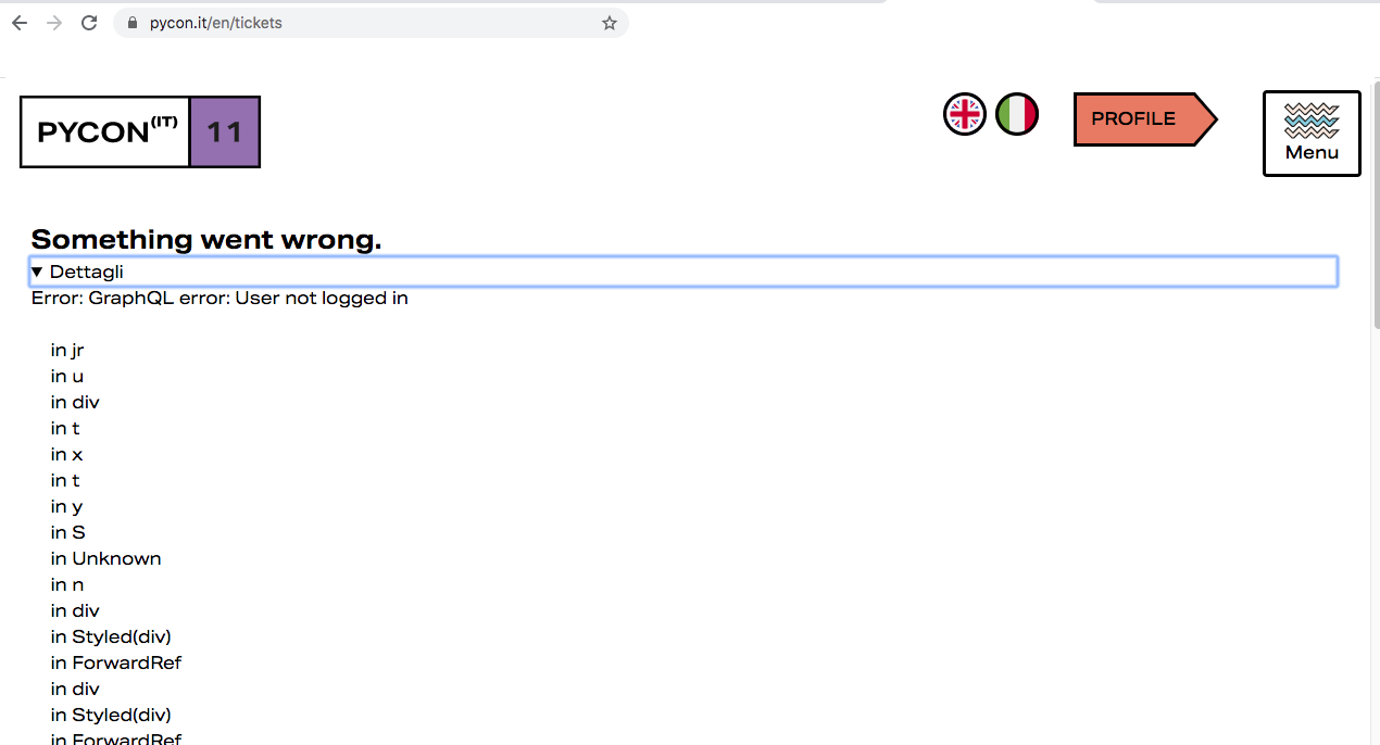 GraphQL Error when unauthenticated User access `tickets` page · Issue #1448 · pythonitalia/pycon ...