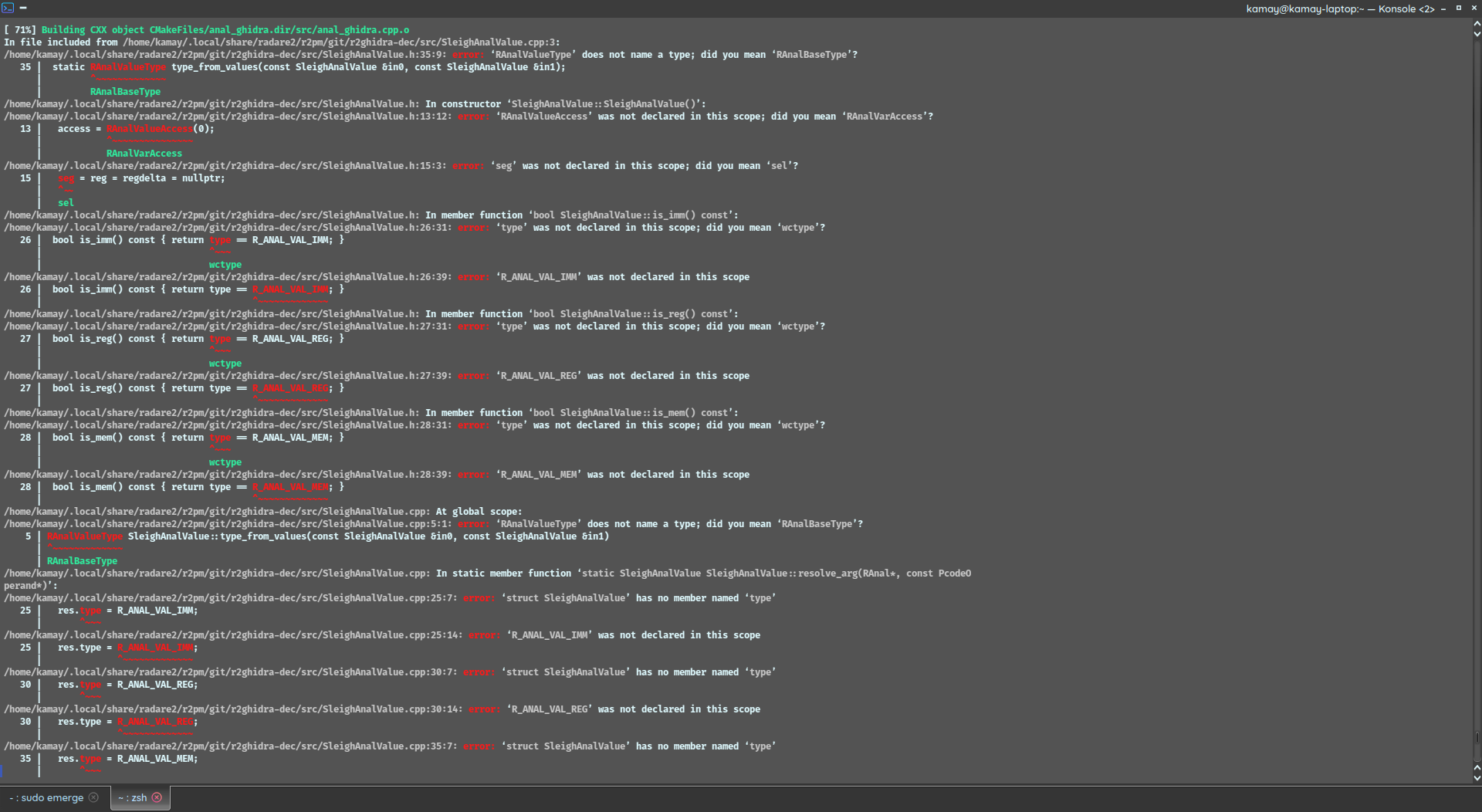 I can't compile with r2pm · Issue #170 · rizinorg/rz-ghidra · GitHub