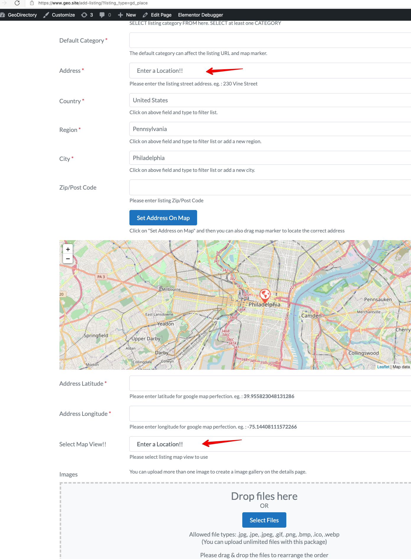 Placeholder value for address, also change the placeholder of "Map View ...