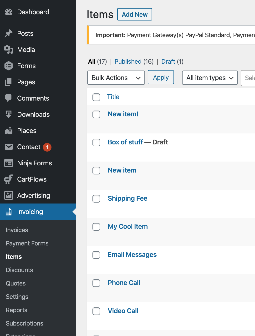 Invoicing -> Items -> Add New active menu item disappear. · Issue #307 · AyeCode/invoicing · GitHub