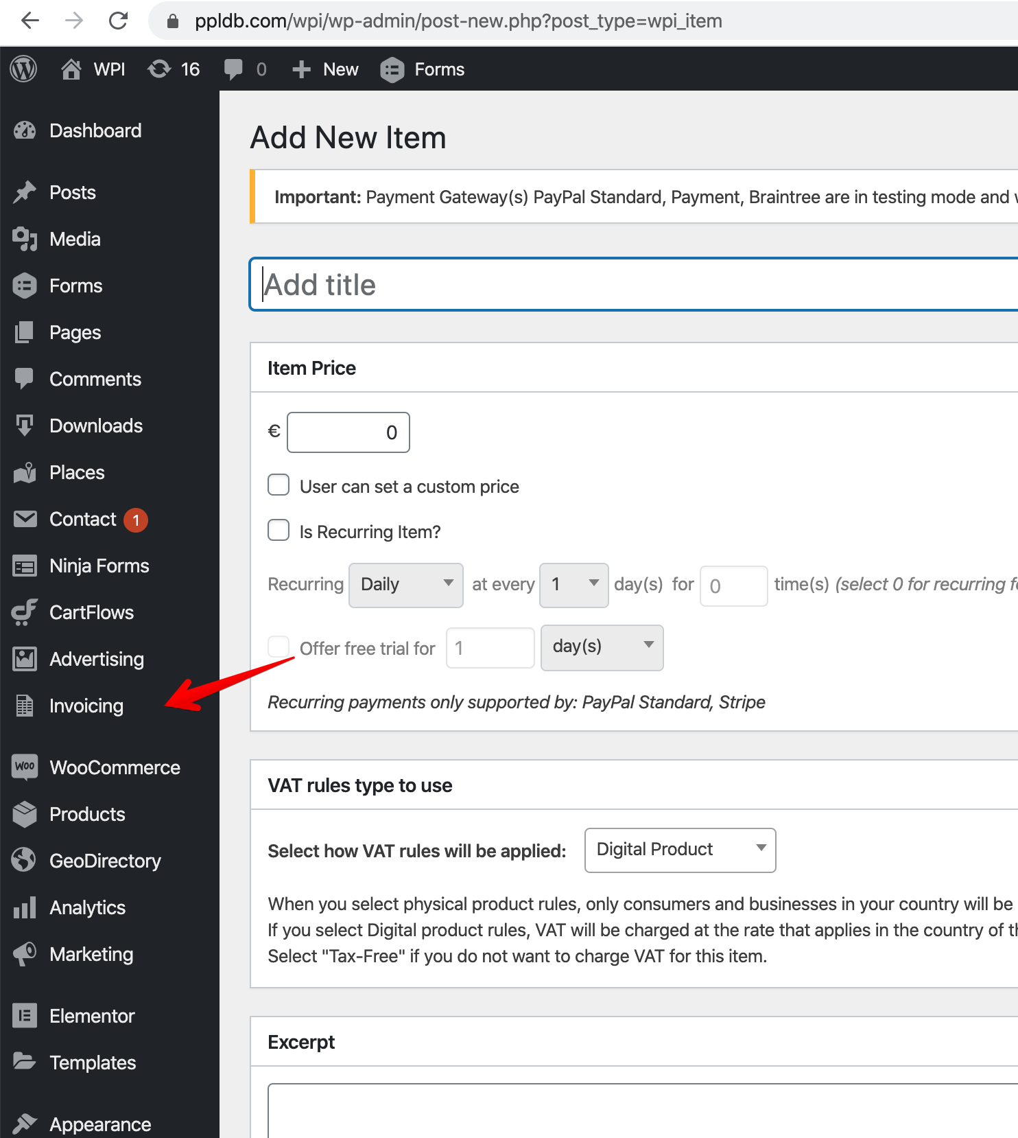 Invoicing -> Items -> Add New active menu item disappear. · Issue #307 · AyeCode/invoicing · GitHub