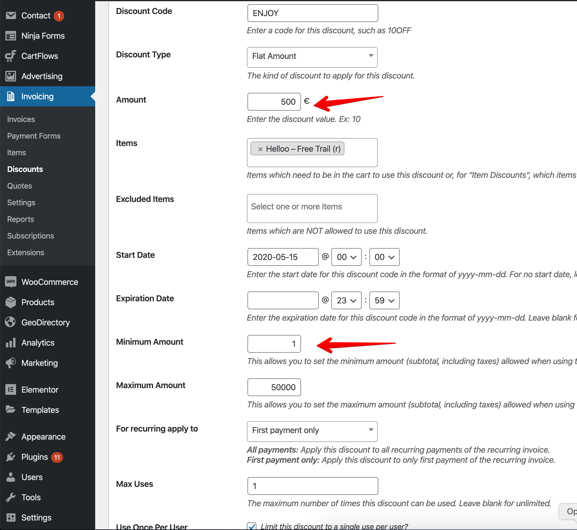Discount.. Minimum Amount vs Discount Amout. · Issue #309 · AyeCode/invoicing · GitHub