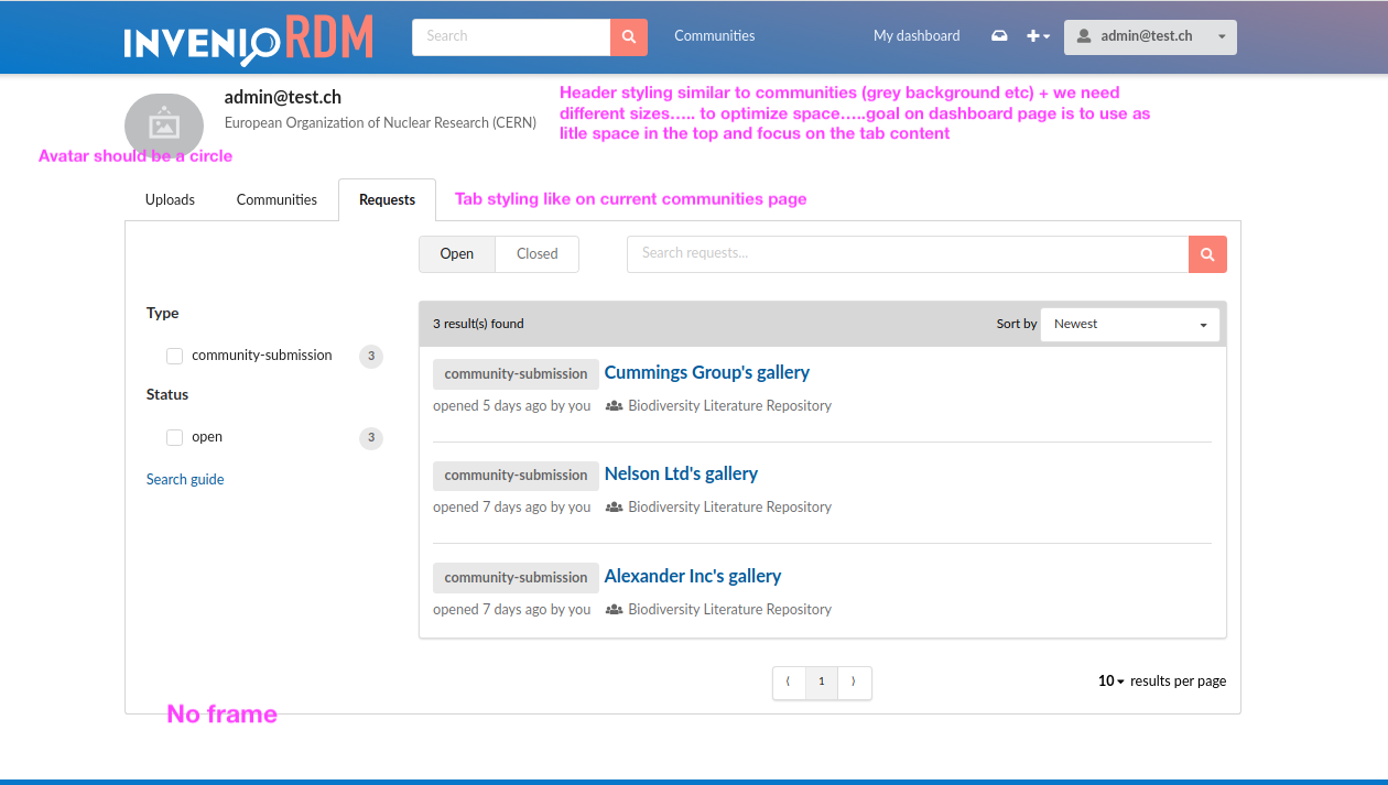 Dashboard: UI improvements · Issue #1245 · inveniosoftware/invenio-app-rdm · GitHub