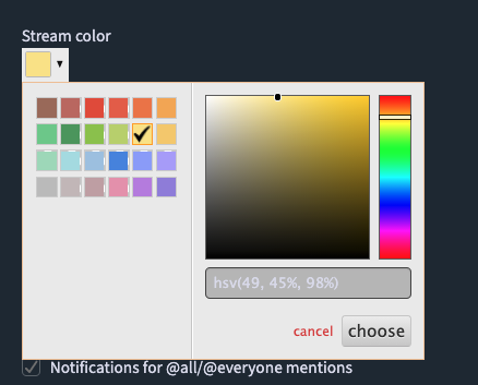 Apply dark theme to stream color selector · Issue #21481 · zulip/zulip · GitHub