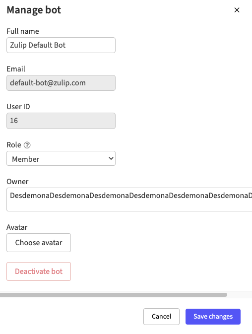 Improve handling of long bot owner names in bot management modal ...