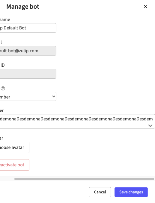 Improve handling of long bot owner names in bot management modal · Issue #23266 · zulip/zulip ...