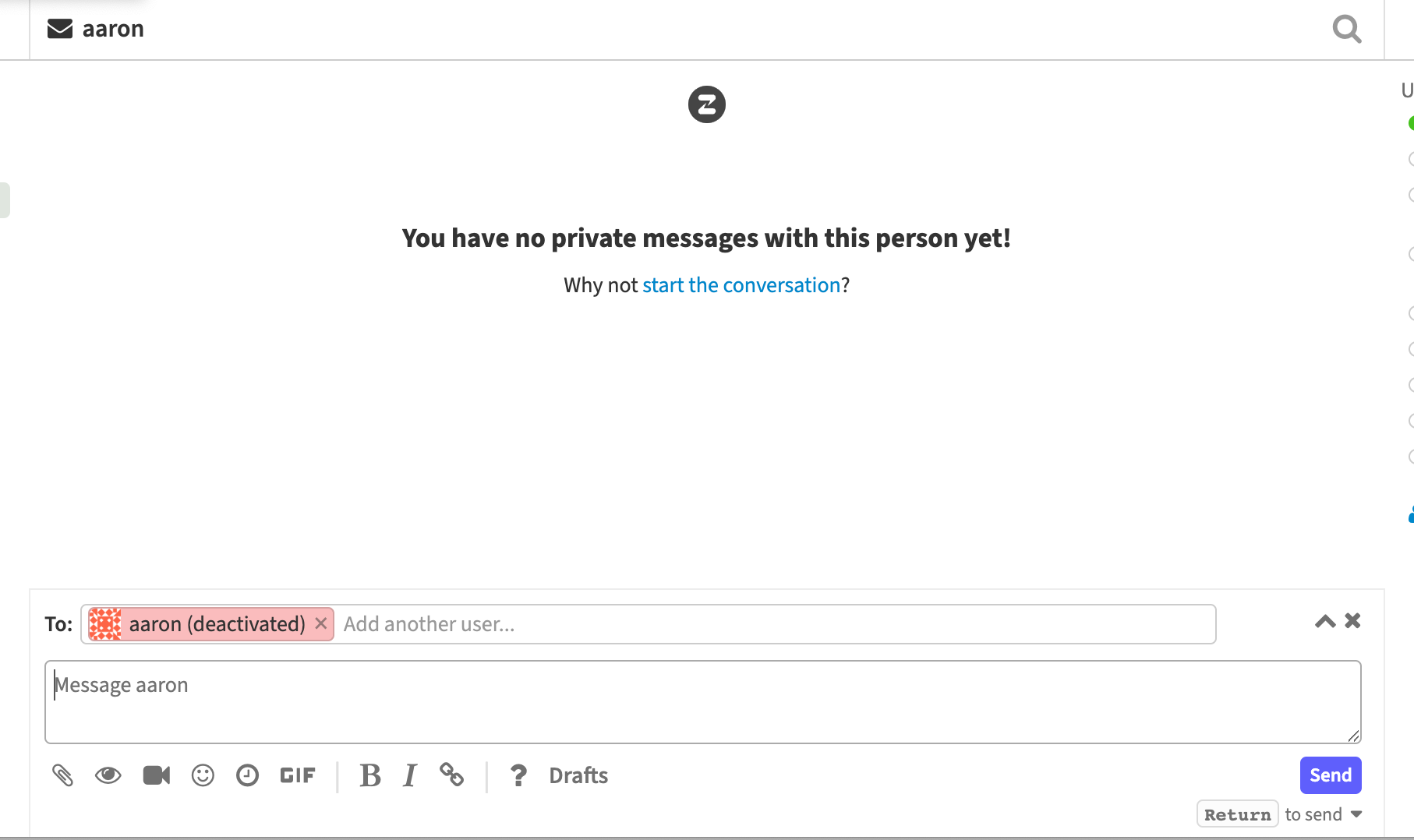 Change empty PM/group PM view text when a user is deactivated · Issue #23408 · zulip/zulip · GitHub