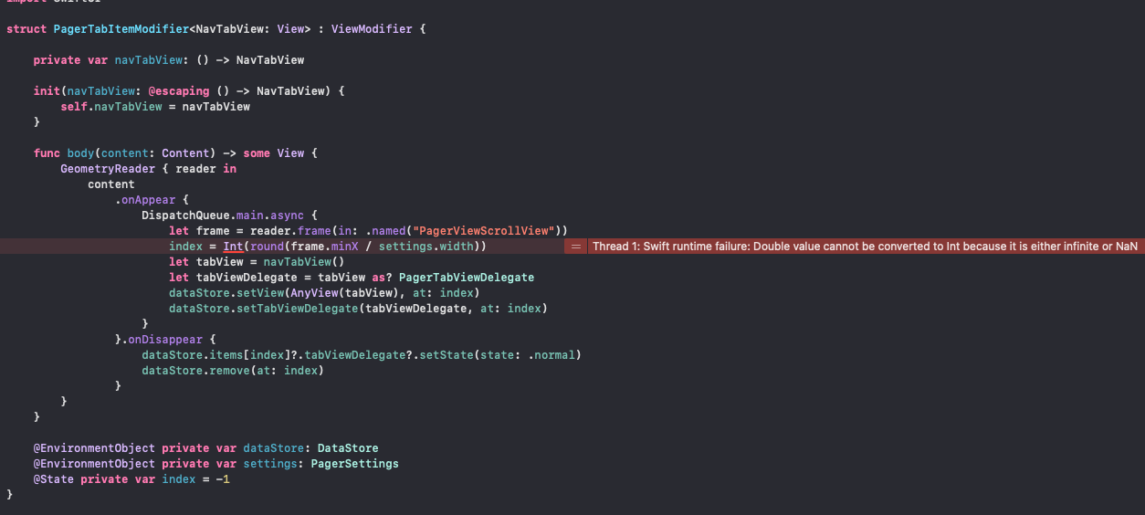 Thread 1: Swift runtime failure: Double value cannot be converted to Int because it is either ...