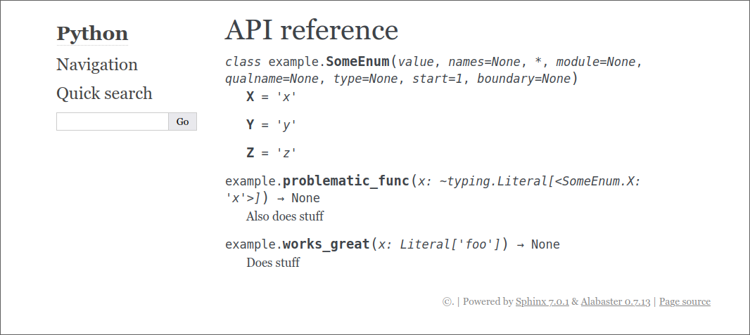 Enum Values Inside `typing Literal` Render Weirdly · Issue 11473 · Sphinx Doc Sphinx · Github