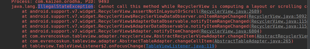 App crashes on Vertical stroll with editTexts · Issue #154 · evrencoskun/TableView · GitHub