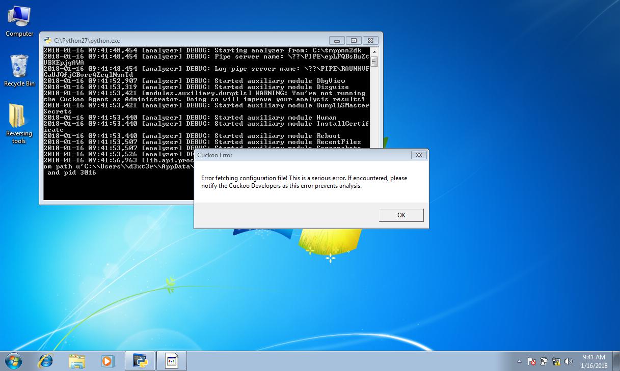 Error fetching configuration file! · Issue #2062 · cuckoosandbox/cuckoo · GitHub
