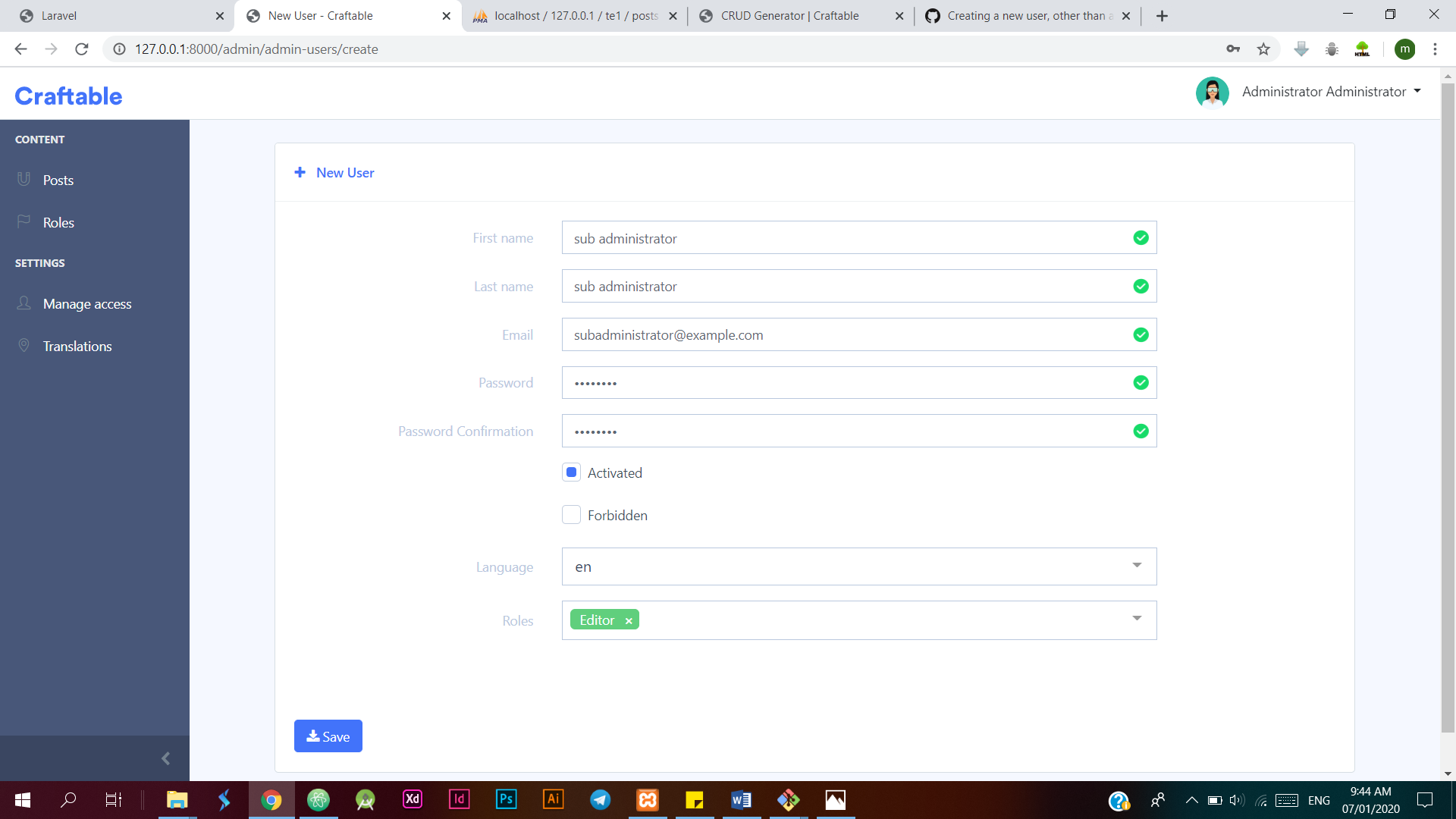 Creating a new user, other than admin · Issue #177 · BRACKETS-by-TRIAD/craftable · GitHub