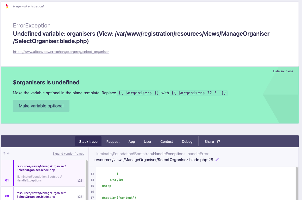 [BUG] Undefined variable: organisers · Issue #871 · Attendize/Attendize · GitHub