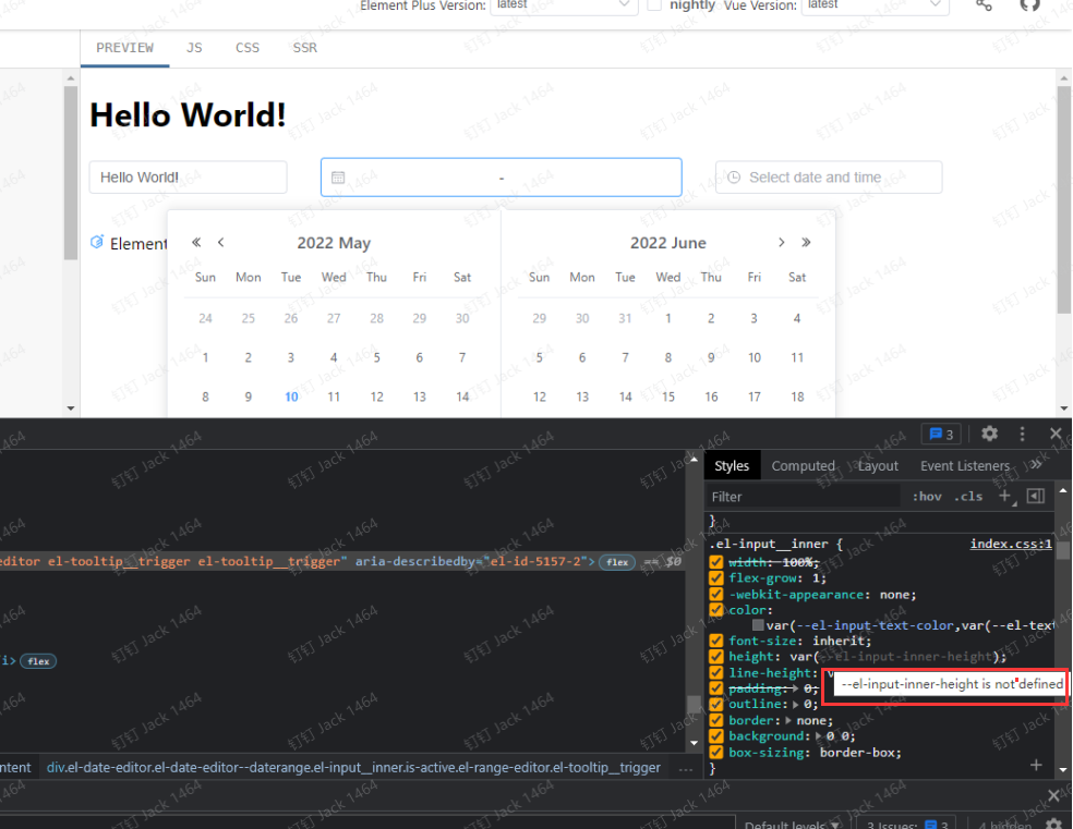 Bug Report Style Date Picker El Datepicker Typedaterange Is Not The Same Height As El