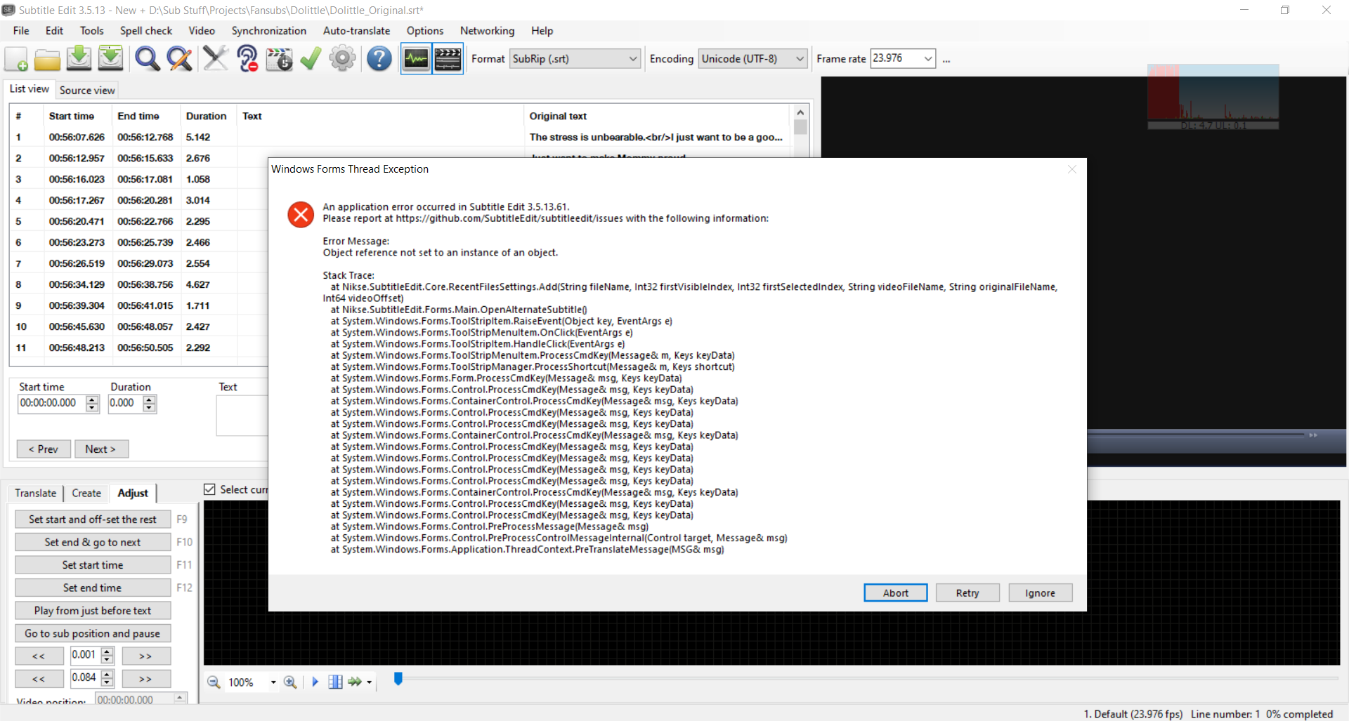 Bug Windows Exception When Opening Original Subtitle Without An Open File · Issue 3964 