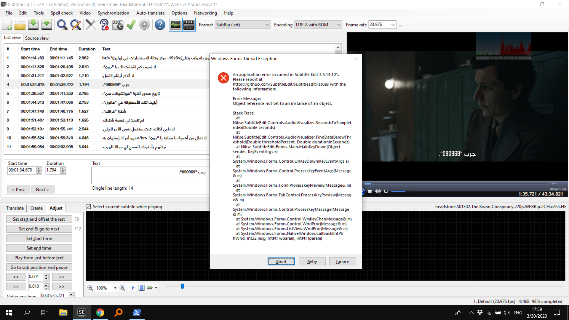 [Minor] Seeking silence without a waveform loaded exception · Issue #4071 · SubtitleEdit ...
