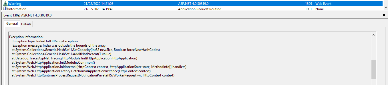 Tracer causes IIS Application Pool to crash with IndexOutOfRangeException · Issue #653 · DataDog ...