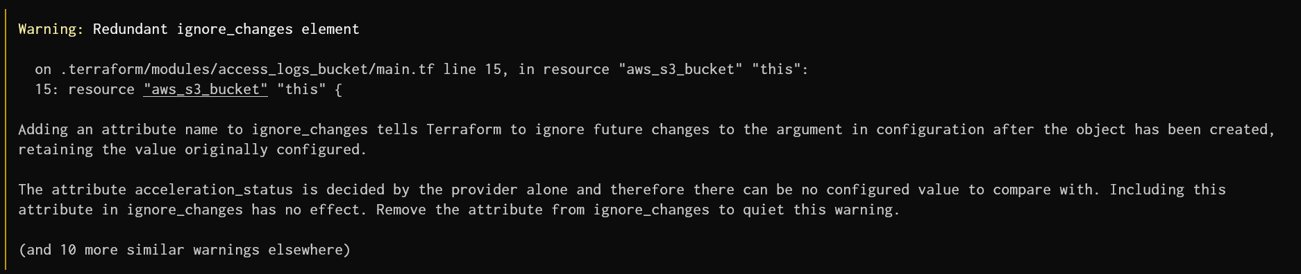 ignore_changes warning with Terraform v1.2.0+ · Issue #168 · terraform-aws-modules/terraform-aws ...