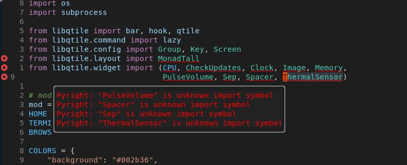Widget and Layout classes not recognized by pyright LSP · Issue #3264 · qtile/qtile · GitHub