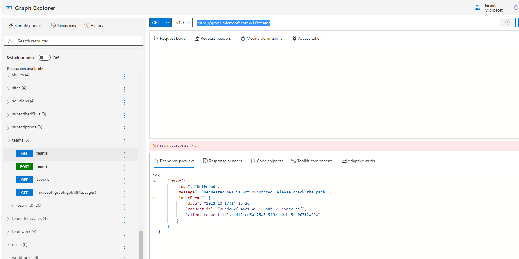 graph.microsoft.com/v1.0/teams returns a 404 · Issue #2171 · microsoftgraph/microsoft-graph ...