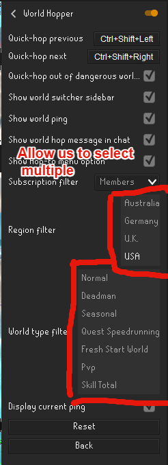 Add ability to select multiple filter types at once in the World Hopper plugin · runelite ...