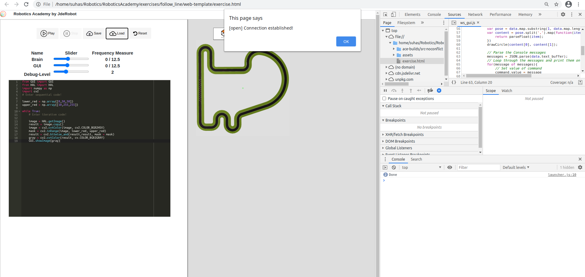 Connection closed after syntax error in exercise Follow Line · Issue #741 · JdeRobot ...