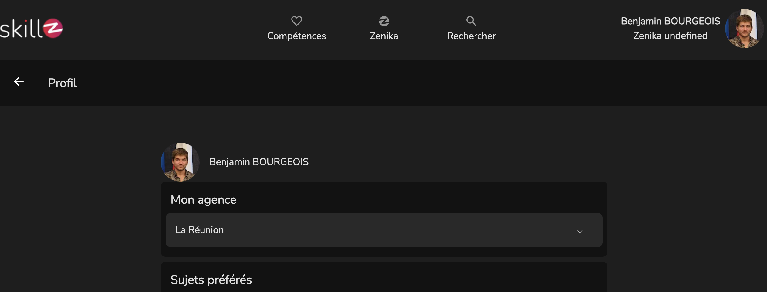 Undefined in top bar when agency is "La Réunion" · Issue #292 · Zenika/skillZ · GitHub