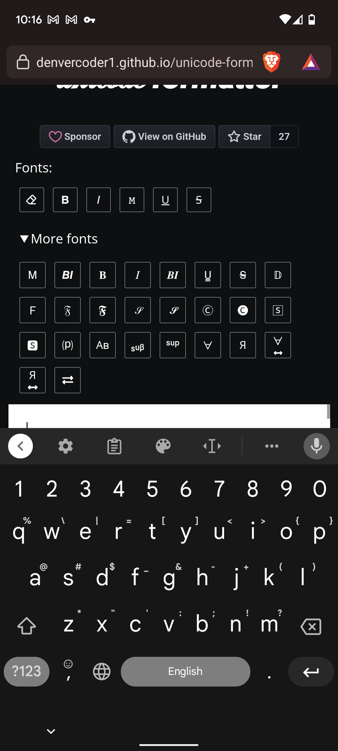 Fix mobile usability · Issue #29 · DenverCoder1/unicode-formatter · GitHub