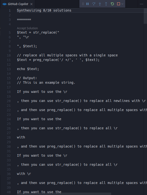 Copilot Bug - not finishing suggestions with "\n" · community ...