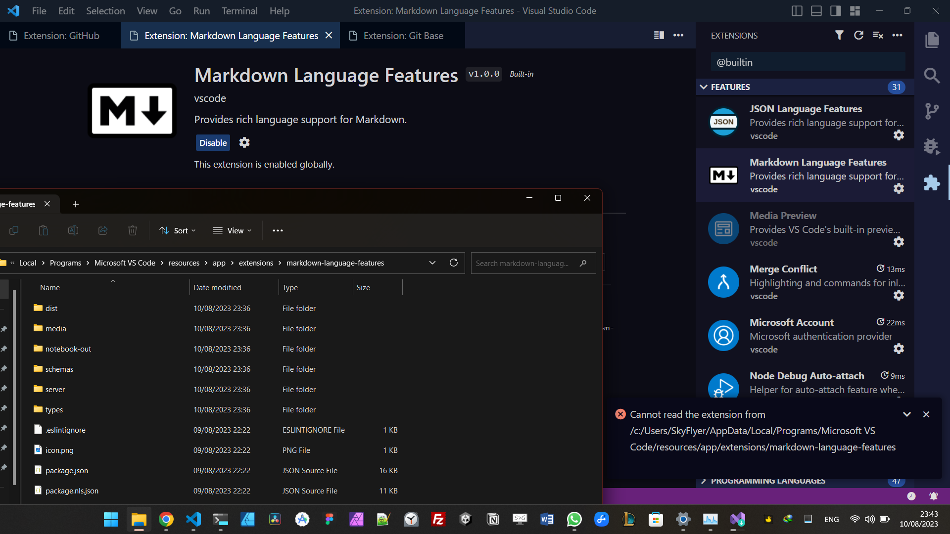 Error when trying to apply a built-in extension to all profiles · Issue ...