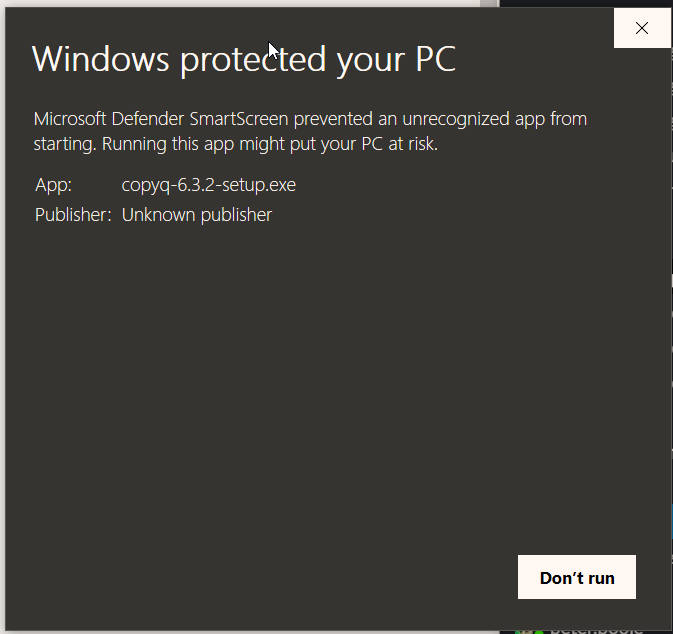 V632 Unable To Run Installer Windows Defender Smartscreen Error Corporate Machine · Issue 