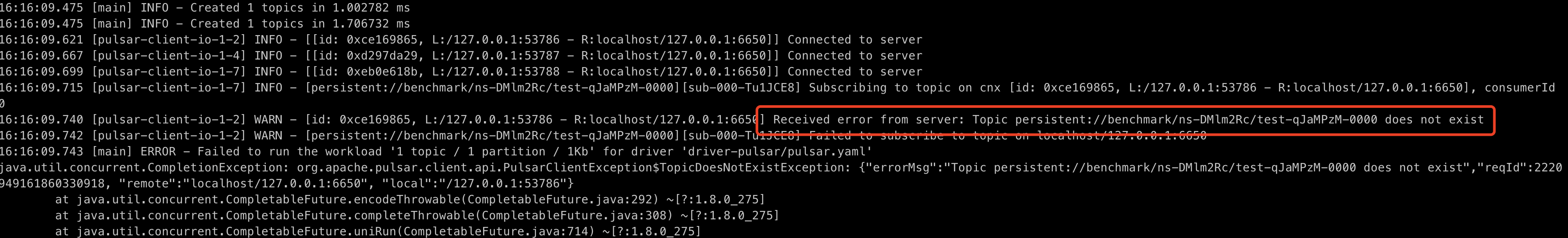 [Pulsar] Topic not exist when partition num is 1 · Issue #249 · openmessaging/benchmark · GitHub