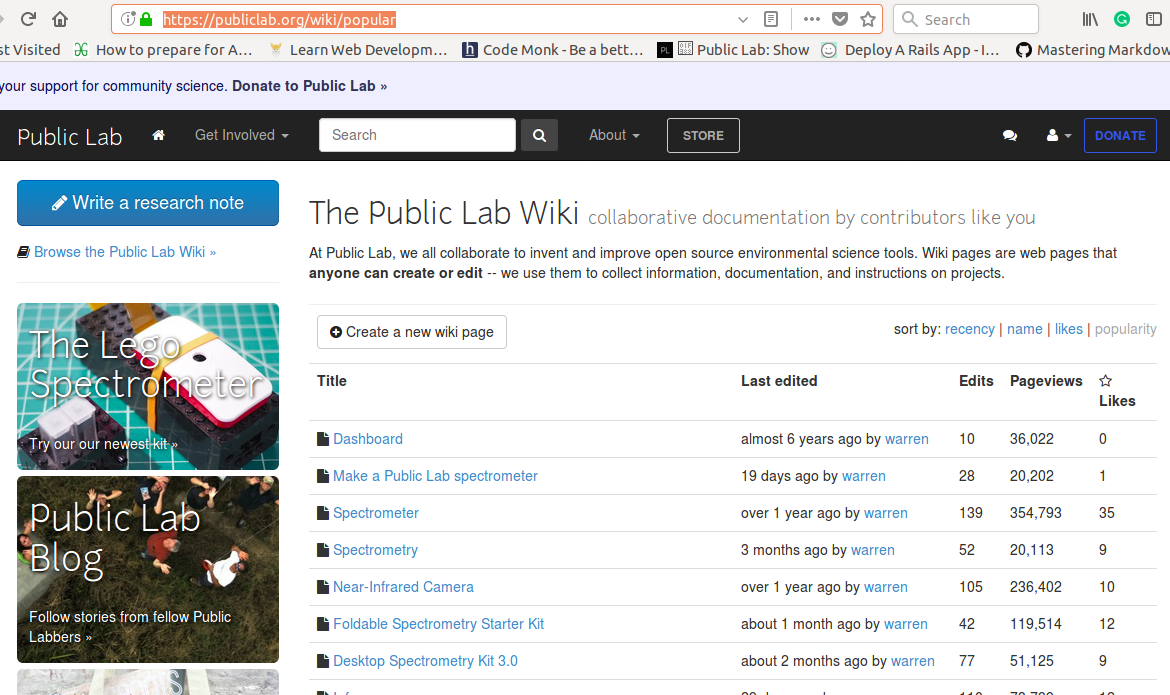 Wiki Pages can't be sorted by the pageviews · Issue #1928 · publiclab/plots2 · GitHub