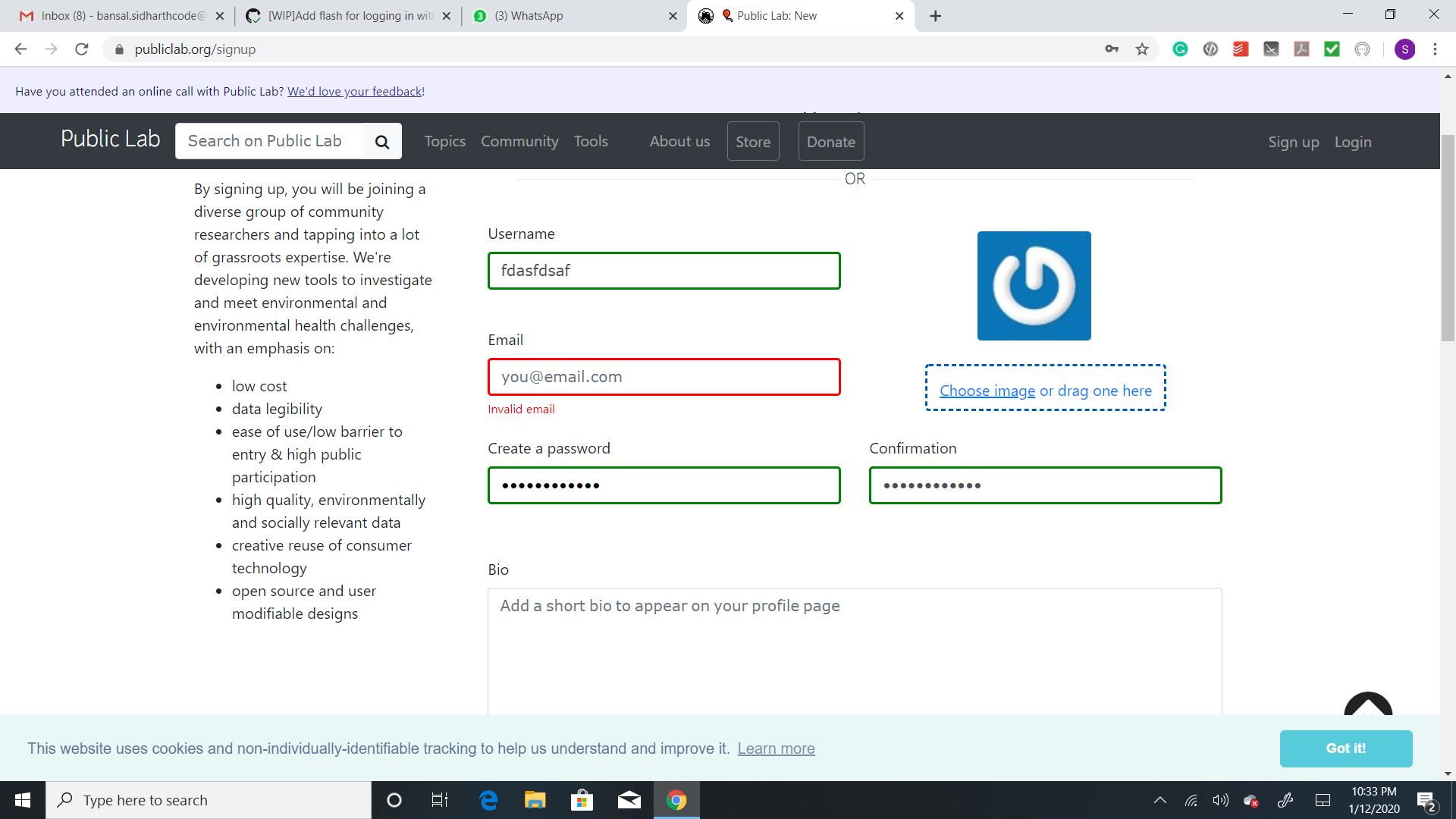 Invalid email error on signup page · Issue #7212 · publiclab/plots2 · GitHub