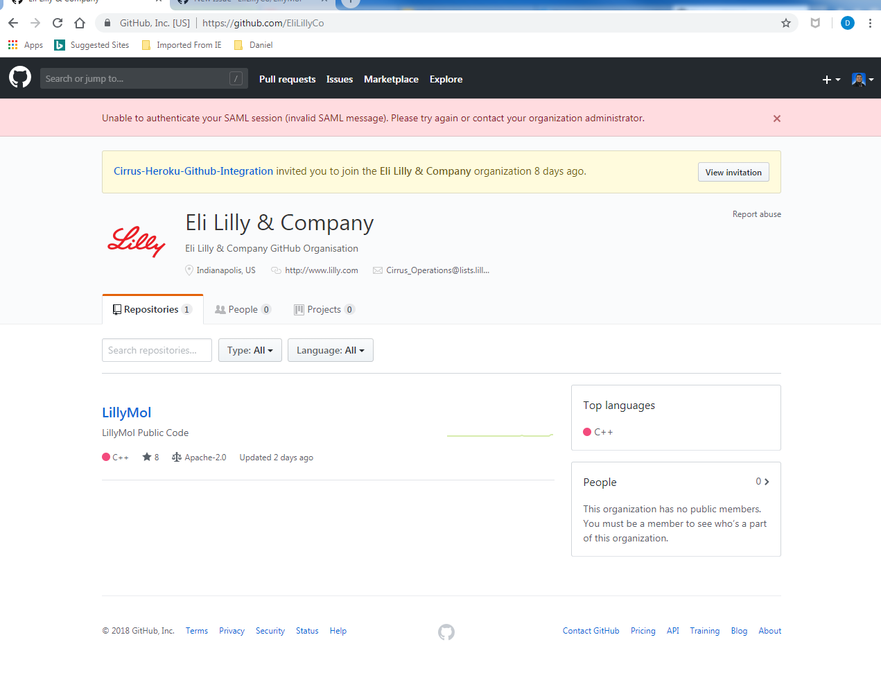 Unable to authenticate your SAML session · Issue #2 · EliLillyCo/LillyMol · GitHub