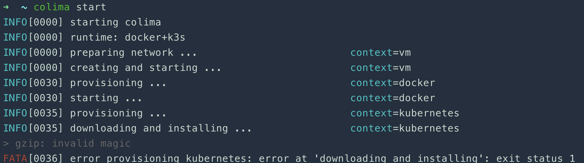 Error Provisioning Kubernetes while starting colima on version 0.4.4 ...