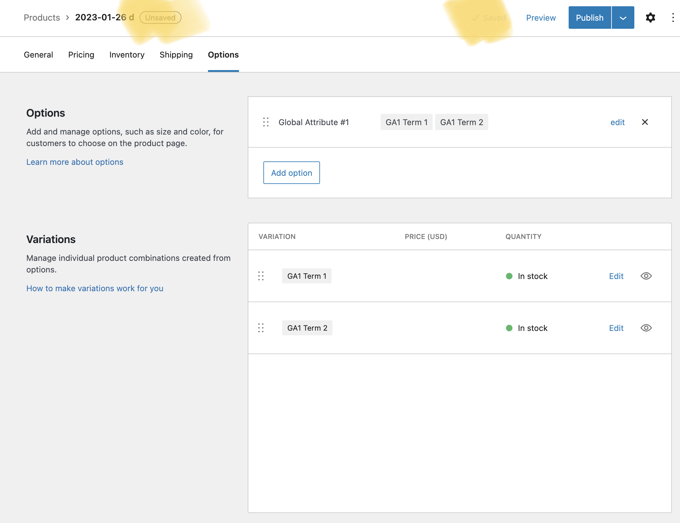 When variations are auto-created, product shows as both saved and unsaved · Issue #36628 ...