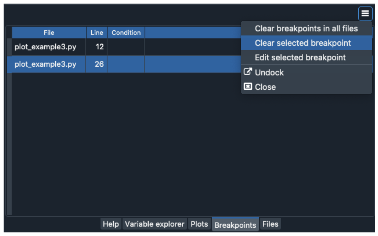 Breakpoint's hamburger menu has duplicated options than in context menu · Issue #13670 · spyder ...