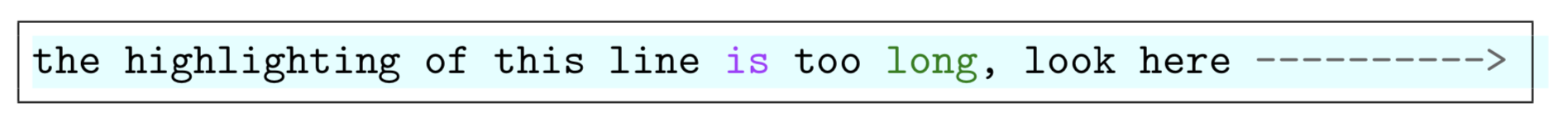 `highlightlines` too long for `frame=single` · Issue #222 · gpoore/minted · GitHub