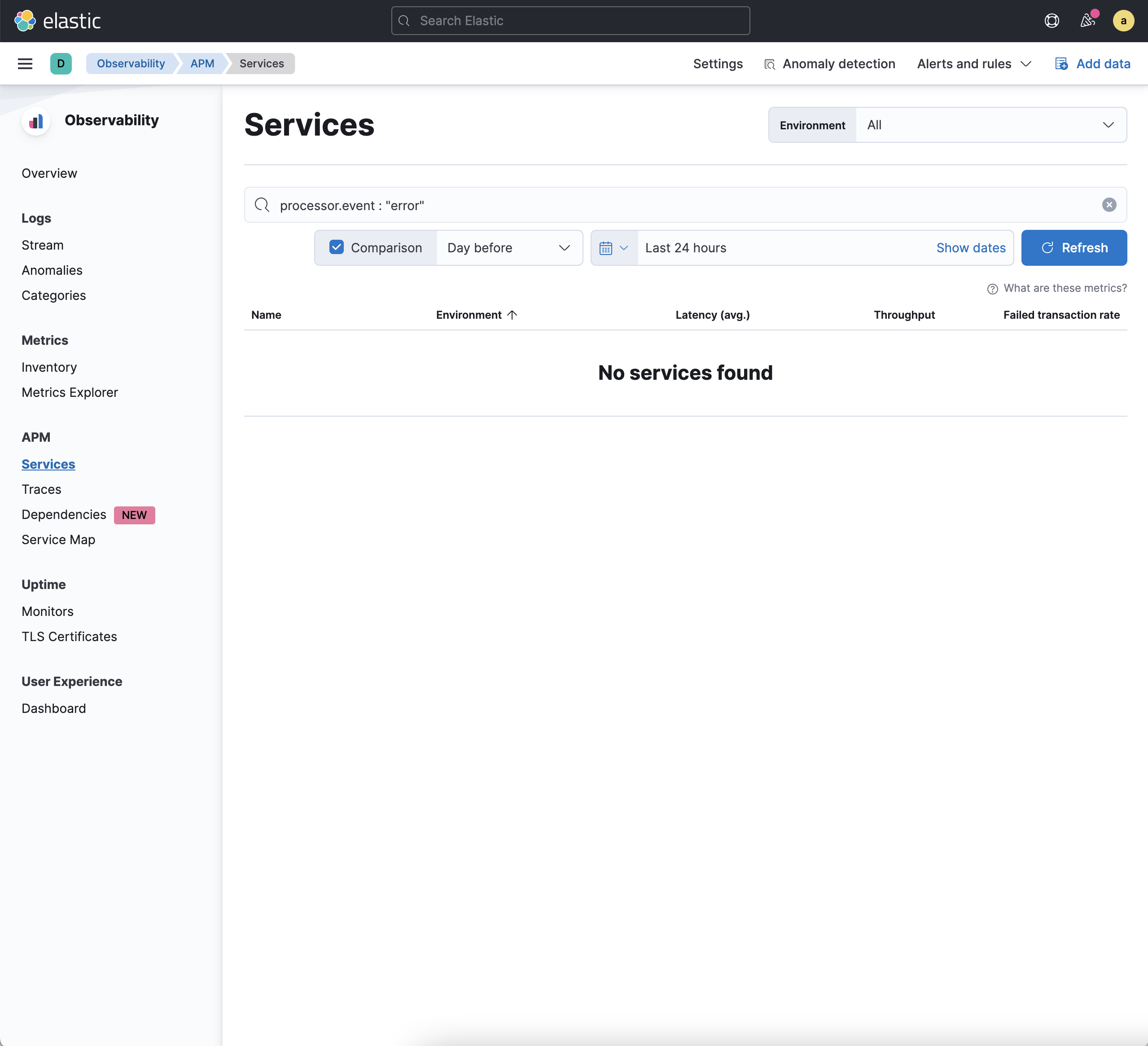 Apm Service Inventory Dont Show Services That Only Contain Error Events · Issue 112091